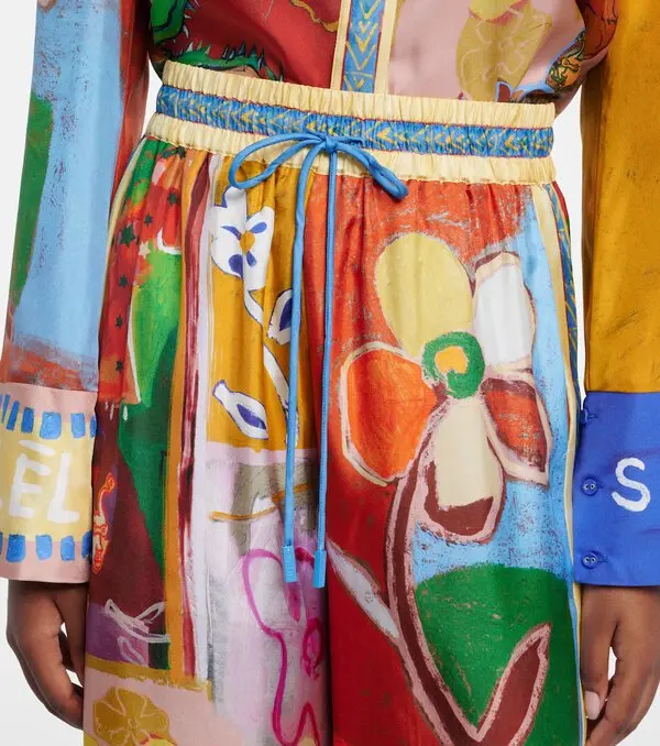 ALEMAIS Printed Silk Twill Wide-leg Pants