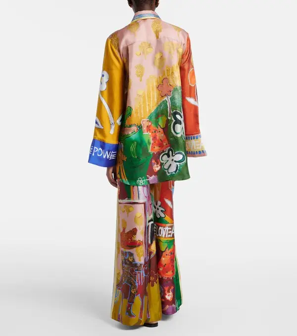 ALEMAIS Printed Silk Twill Wide-leg Pants