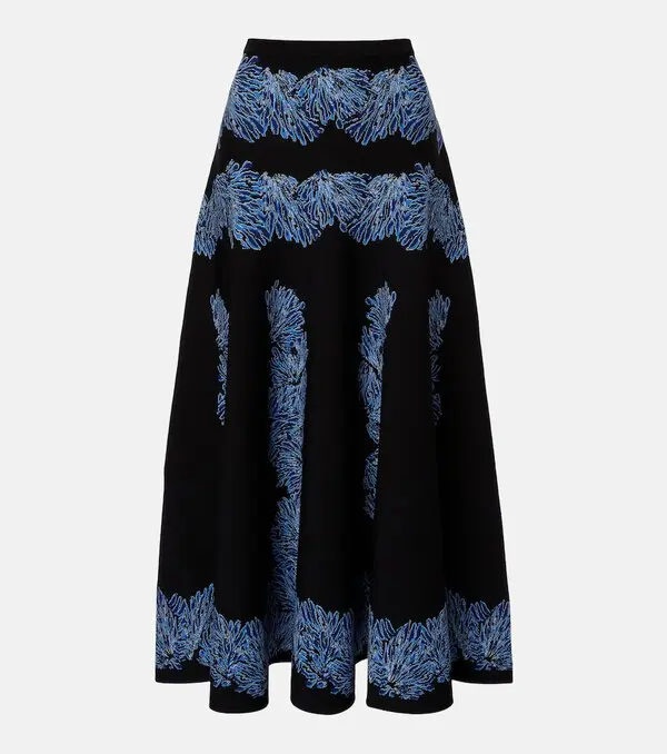 Ulla Johnson Alessia Knitted Jacquard Midi Skirt - Black