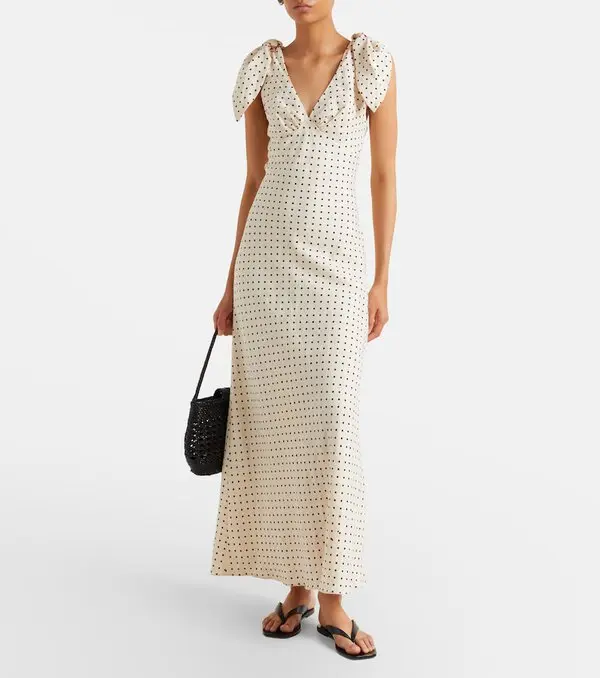 Faithfull The Brand Solana Polka Dot Linen Maxi Dress - White