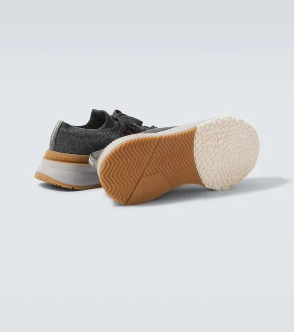 Brunello Cucinelli Fabric And Leather Trimmed Lace-up Sneakers