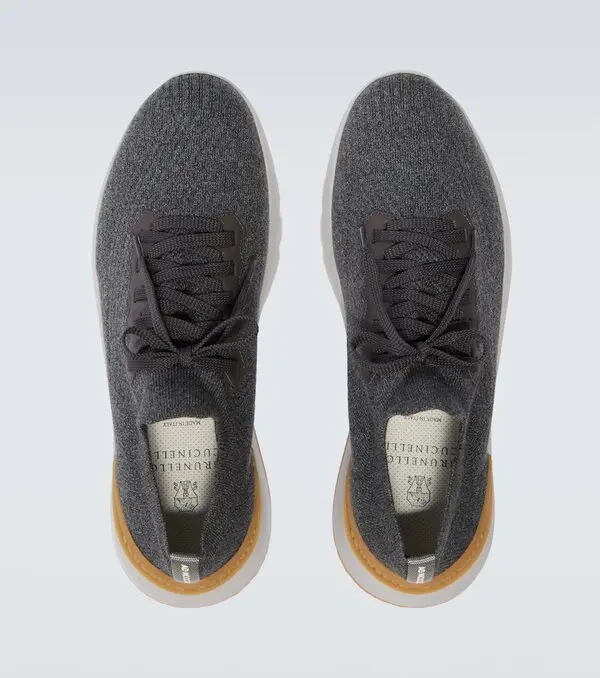 Brunello Cucinelli Fabric And Leather Trimmed Lace-up Sneakers