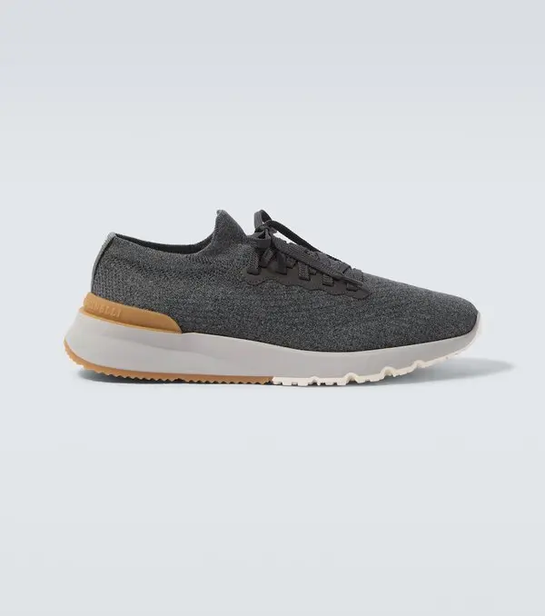 Brunello Cucinelli Fabric And Leather Trimmed Lace-up Sneakers
