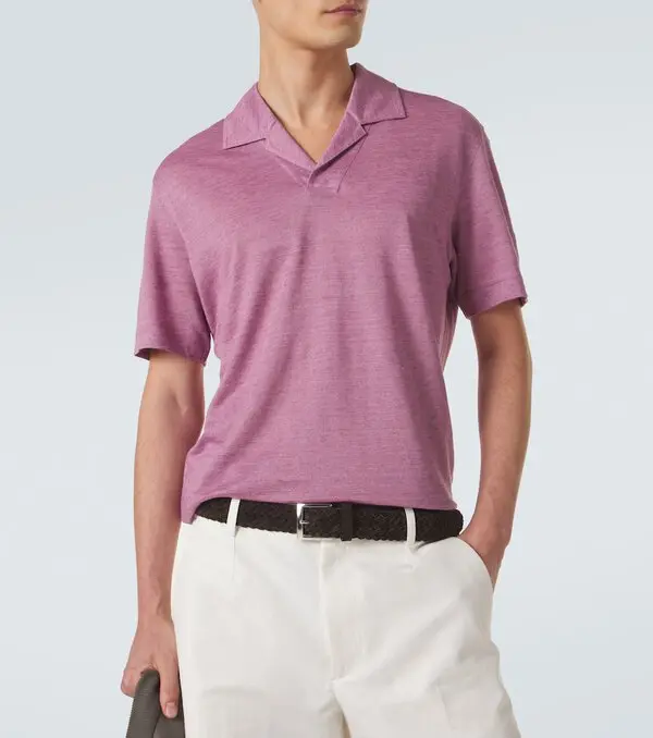 Zegna Linen Polo Shirt - Purple