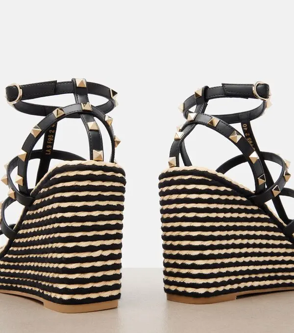 Valentino Garavani Rockstud Leather Espadrille Wedge Sandals