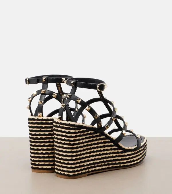 Valentino Garavani Rockstud Leather Espadrille Wedge Sandals