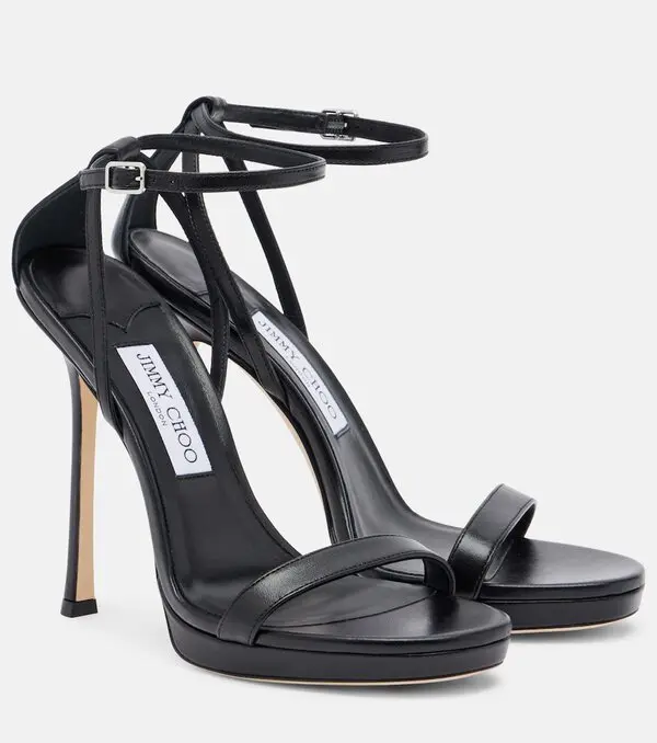 JIMMY CHOO Moza Leather Platform Sandals - Black