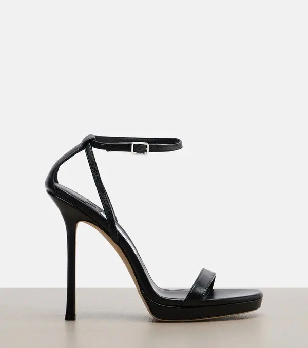JIMMY CHOO Moza Leather Platform Sandals - Black