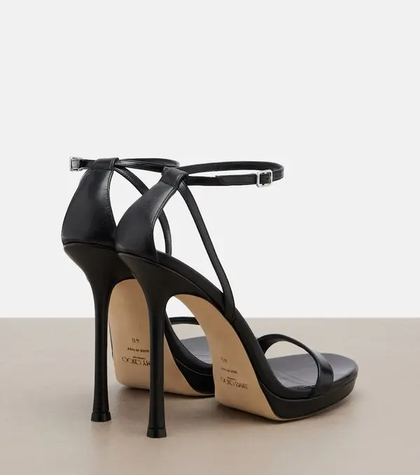 JIMMY CHOO Moza Leather Platform Sandals - Black