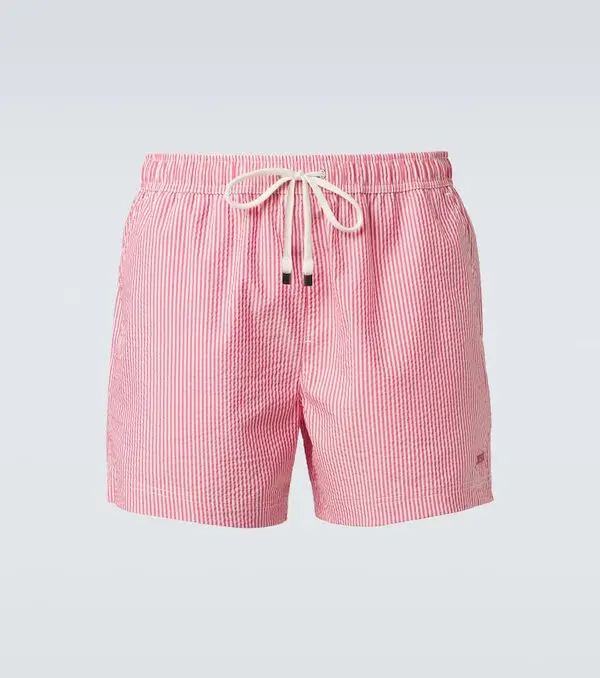Zegna Striped Seersucker Swim Trunks - Red