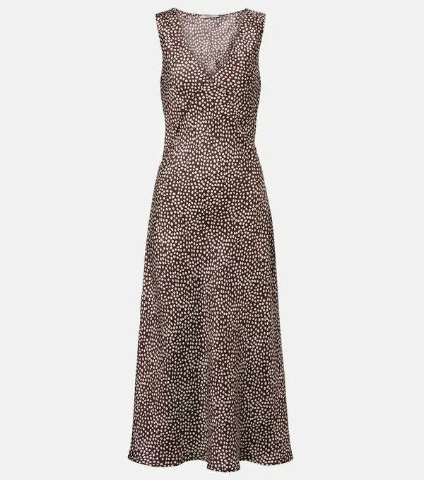 Asceno Provence Polka-dot Silk Twill Slip Dress - Brown