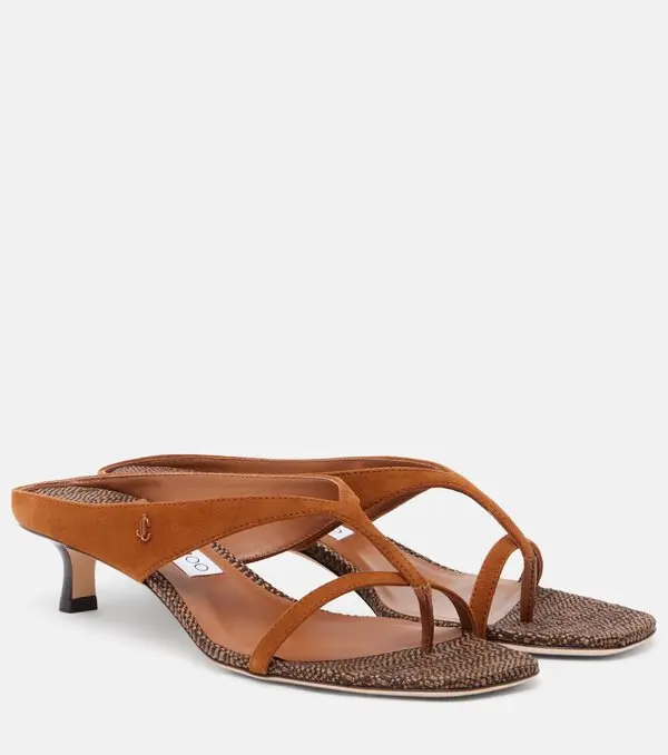 JIMMY CHOO Emeri Suede Thong Sandals - Brown