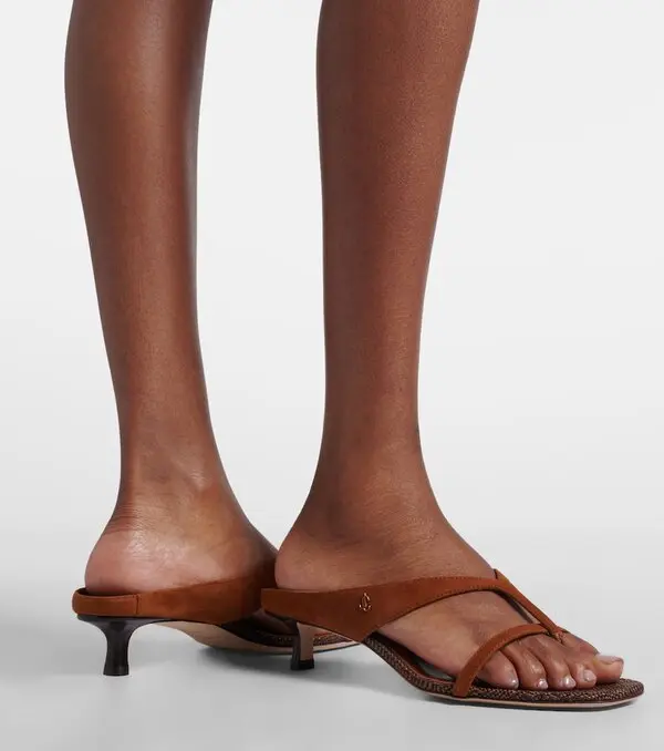 JIMMY CHOO Emeri Suede Thong Sandals - Brown