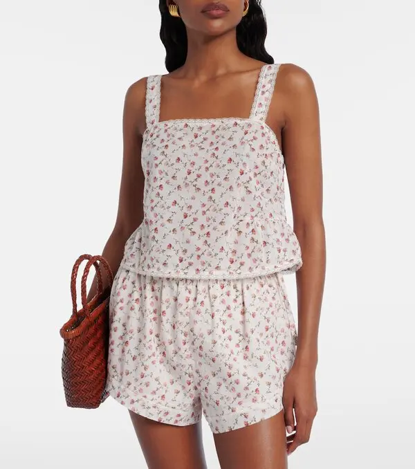 Posse Charlotte Floral Cotton Shorts - White