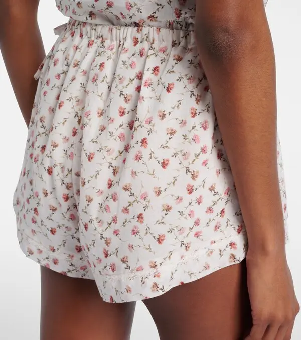 Posse Charlotte Floral Cotton Shorts - White