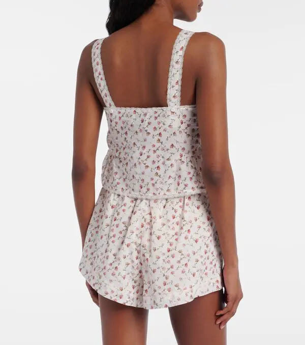 Posse Charlotte Floral Cotton Shorts - White