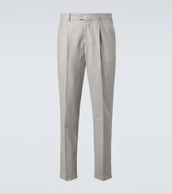 Brunello Cucinelli Pinstriped Wool And Cashmere Tapered Pants