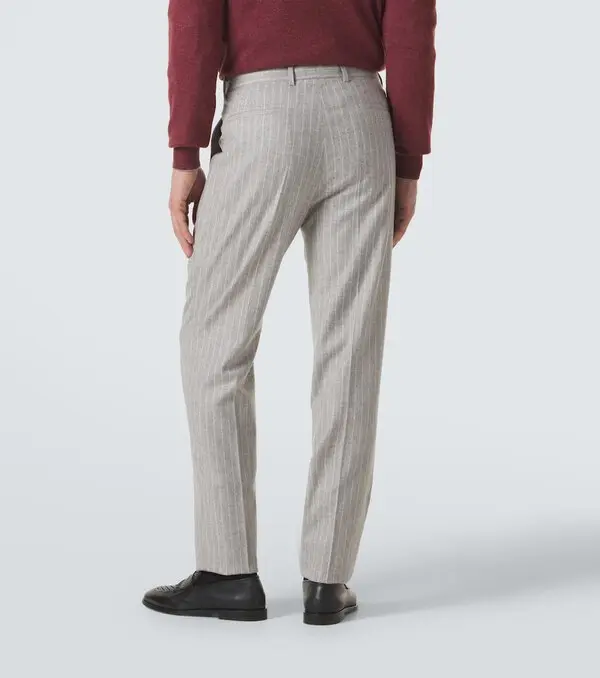 Brunello Cucinelli Pinstriped Wool And Cashmere Tapered Pants