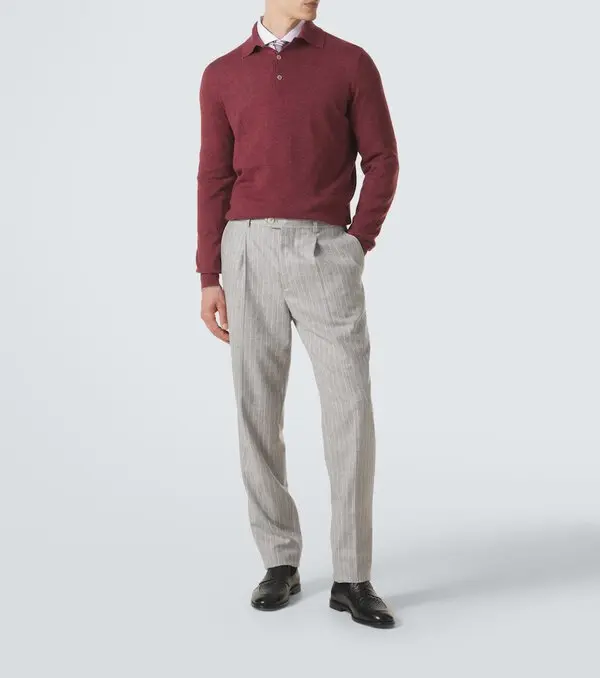 Brunello Cucinelli Pinstriped Wool And Cashmere Tapered Pants