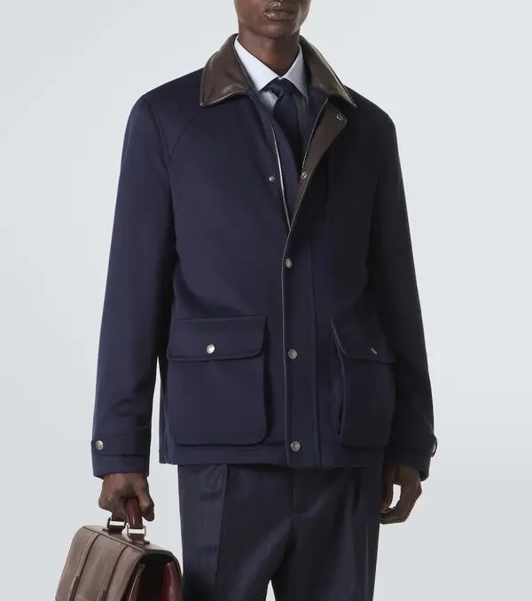 Brunello Cucinelli Wool Jacket With Leather Trim