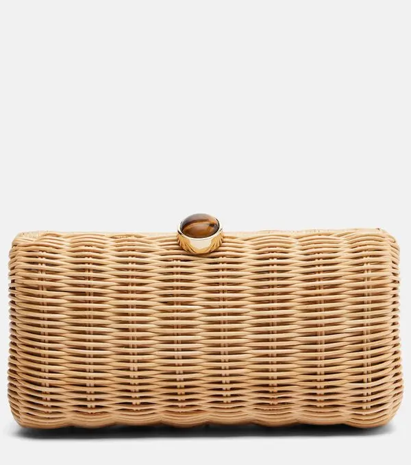 Judith Leiber Poppy Embellished Wicker Clutch - Beige