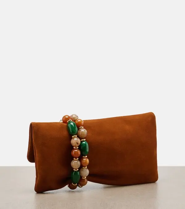 JIMMY CHOO Zandra Beaded Suede Clutch - Brown