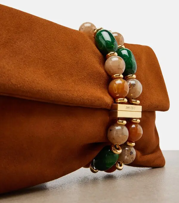 JIMMY CHOO Zandra Beaded Suede Clutch - Brown