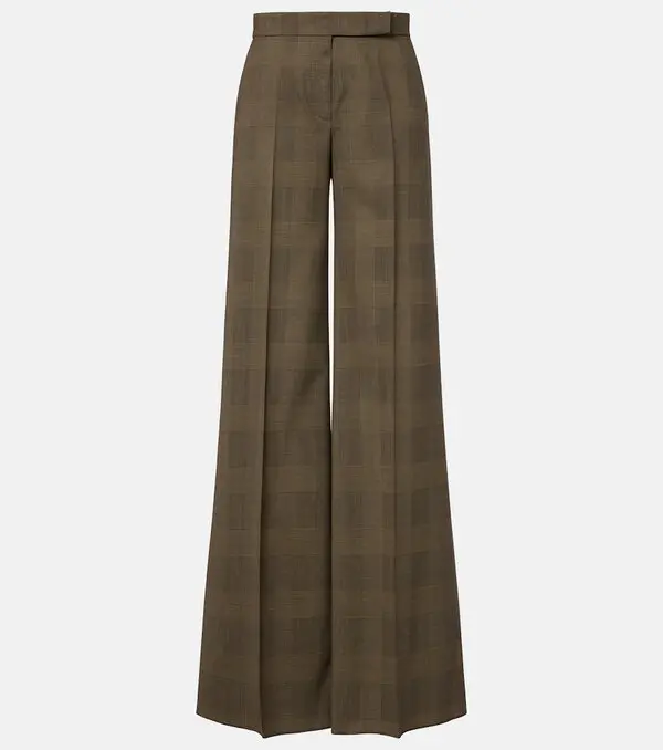 Max Mara Checked Virgin Wool Wide-leg Pants - Brown