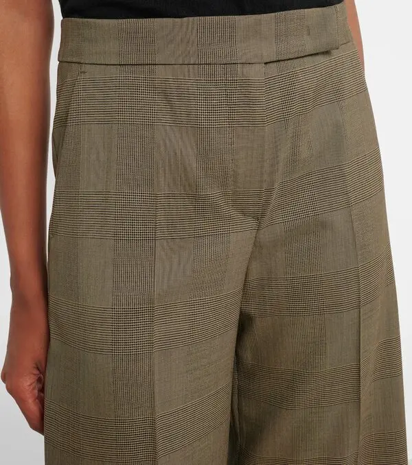 Max Mara Checked Virgin Wool Wide-leg Pants - Brown