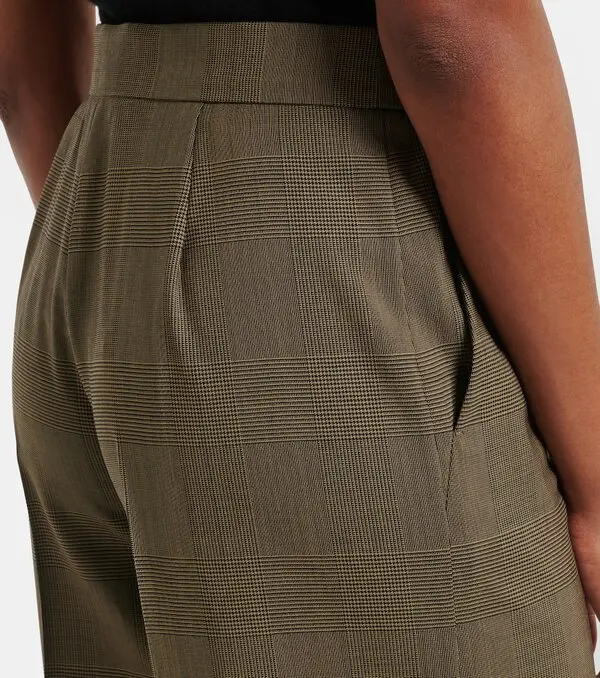 Max Mara Checked Virgin Wool Wide-leg Pants - Brown