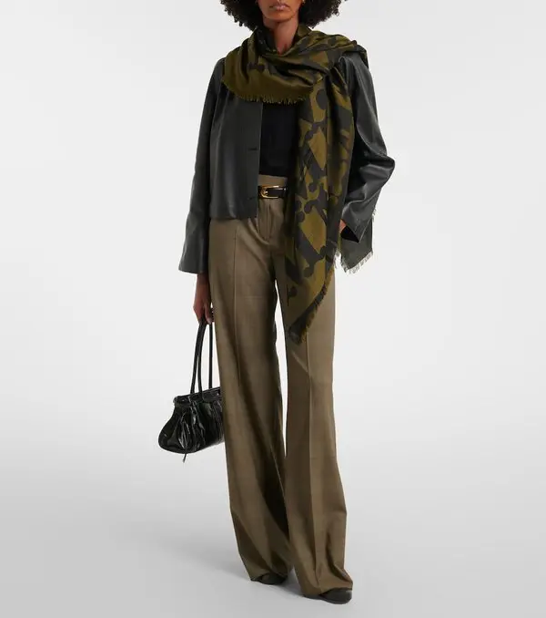 Max Mara Checked Virgin Wool Wide-leg Pants - Brown