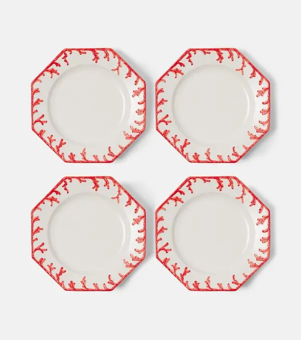 LES-OTTOMANS Set Of 4 Ceramic Dinner Plates - Red