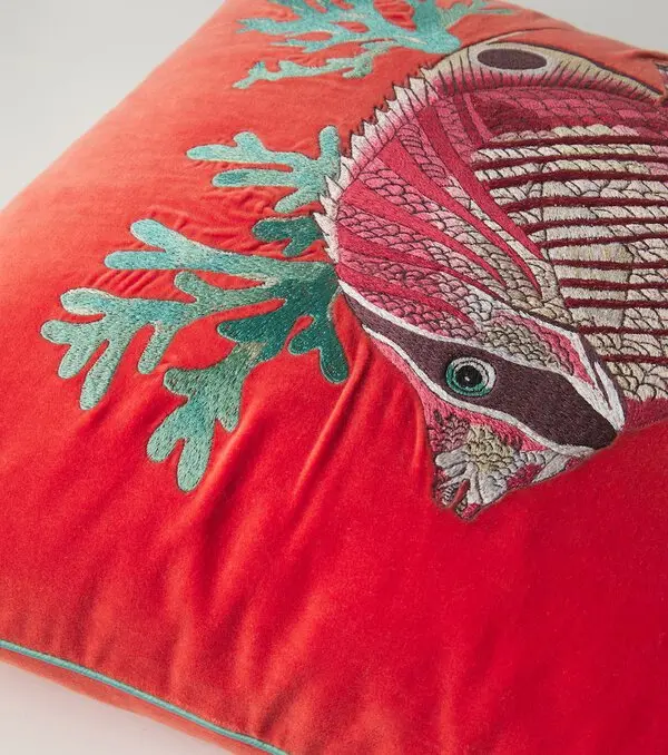 LES-OTTOMANS Embroidered Cotton Velvet Cushion