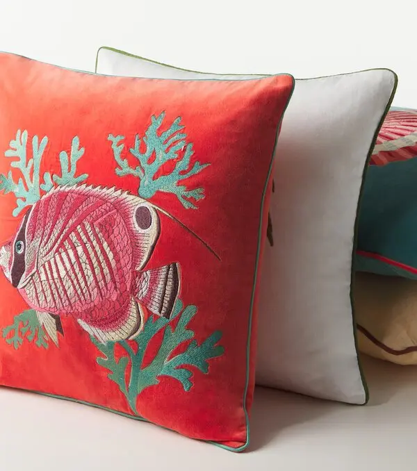 LES-OTTOMANS Embroidered Cotton Velvet Cushion