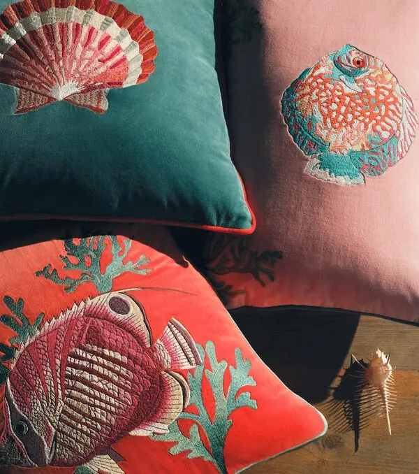 LES-OTTOMANS Embroidered Cotton Velvet Cushion