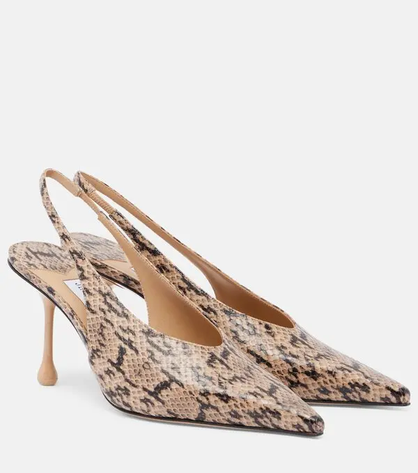 JIMMY CHOO Isa Snake-effect Leather Slingback Pumps - Brown