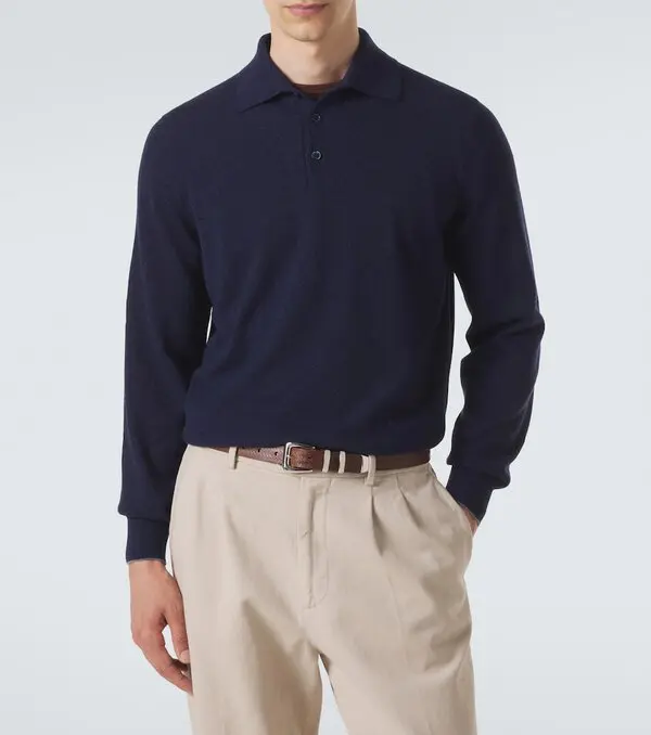 Brunello Cucinelli Cashmere Polo Sweater - Blue