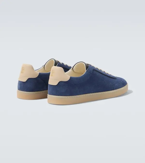 Brunello Cucinelli Navy Suede Leather Trimmed Lace-up Sneakers - Blue