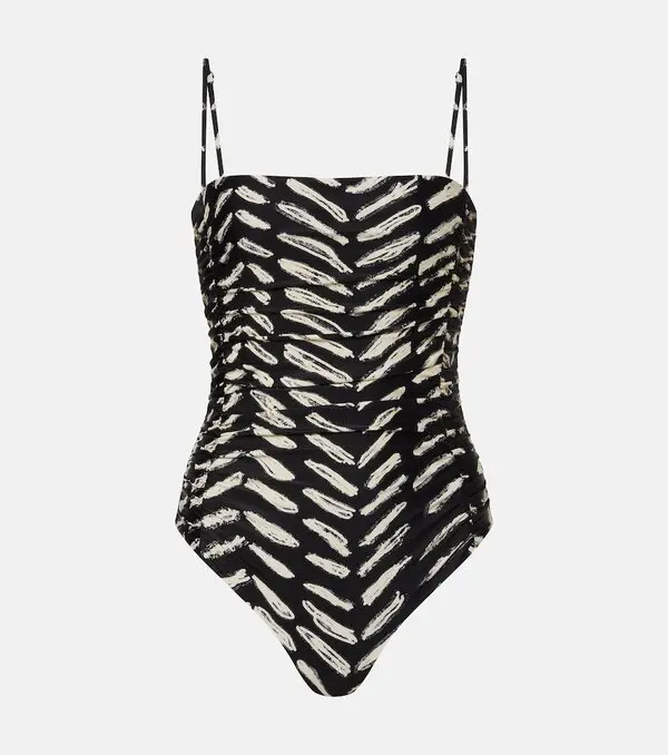 Johanna Ortiz Printed Ruched One-piece Swimsuit - Black