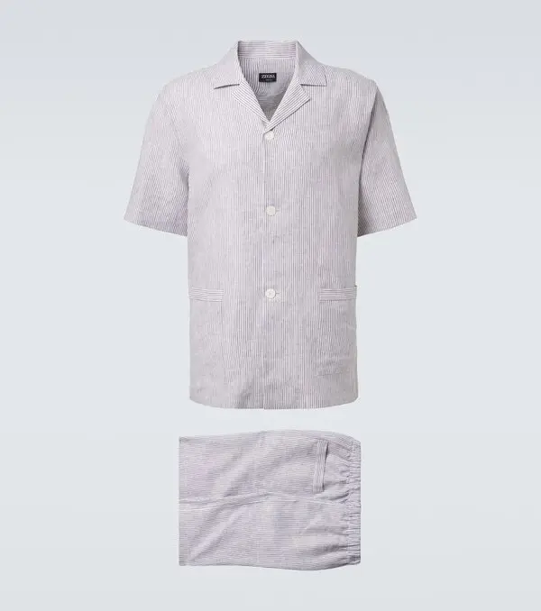 Zegna Striped Linen Pajamas - Grey