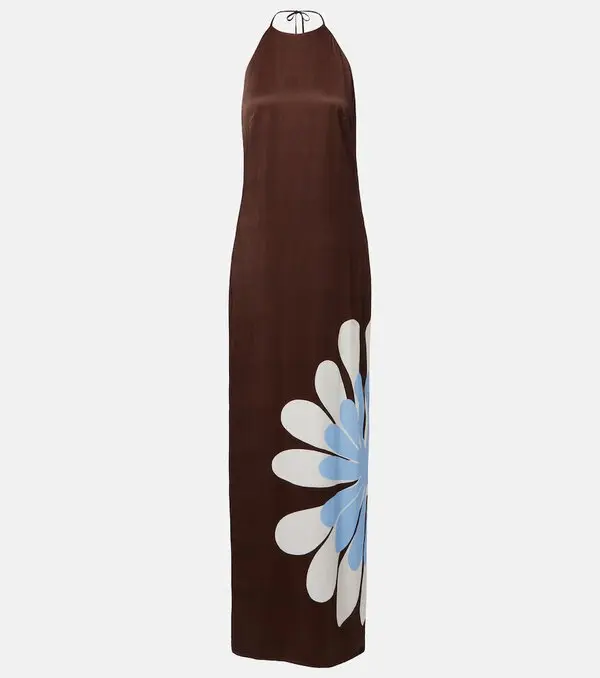 CALA DE LA CRUZ Agnes Floral Halterneck Maxi Dress - Brown