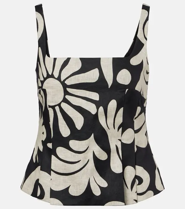 CALA DE LA CRUZ Printed Linen Top - Black