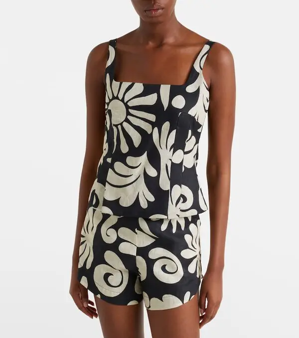 CALA DE LA CRUZ Printed Linen Top