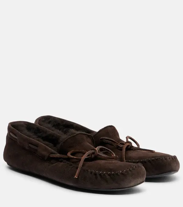 THE ROW Lucca Shearling-trimmed Suede Boat Shoes