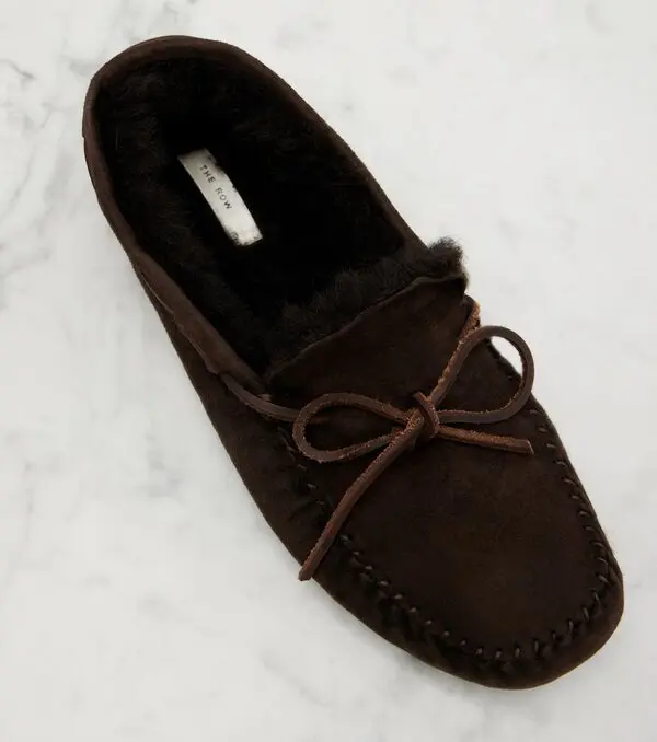 THE ROW Lucca Shearling-trimmed Suede Boat Shoes