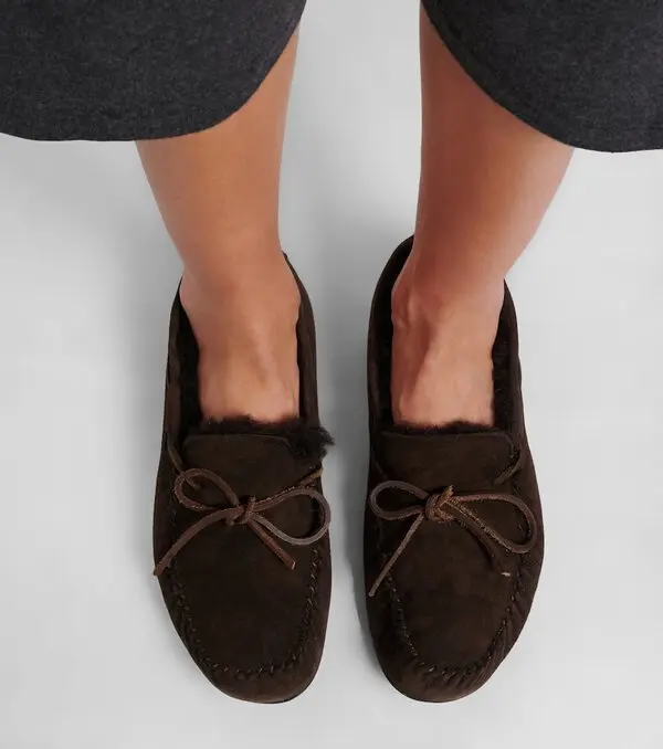 THE ROW Lucca Shearling-trimmed Suede Boat Shoes