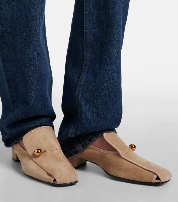 HERBERT LEVINE Showtime Suede Loafer Pumps With Gold Hardware