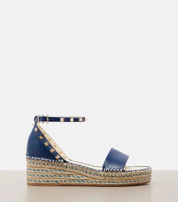 Valentino Garavani Double Rockstud Leather Espadrille Wedges