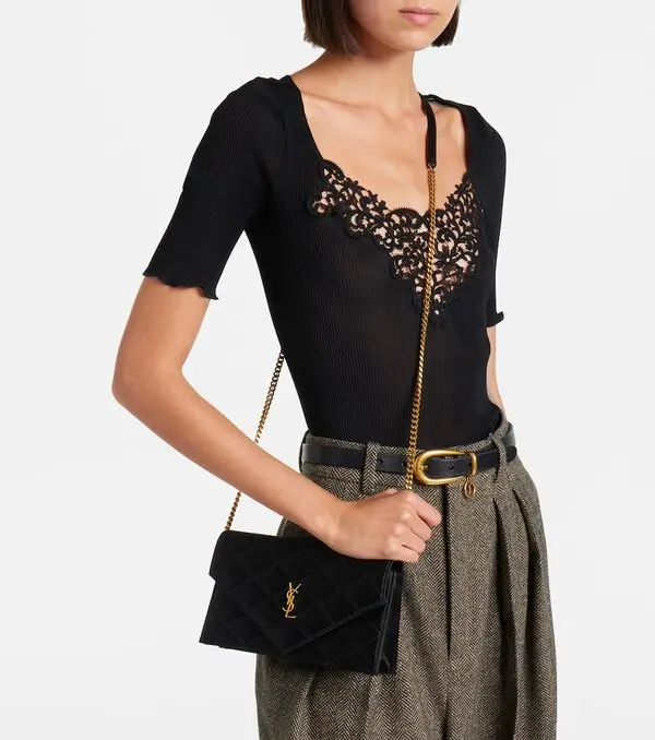 Saint Laurent Quilted Satin Mini Shoulder Bag - Black