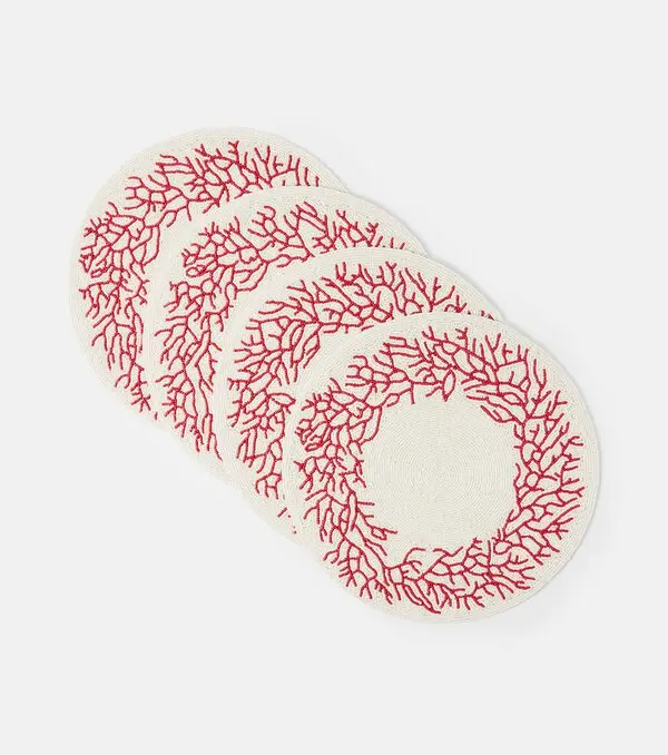 LES-OTTOMANS Set Of 4 Beaded Placemats - Orange